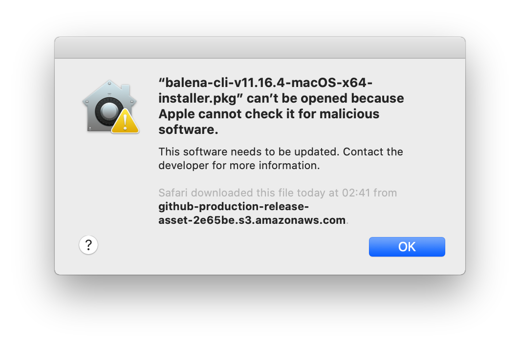 macOS: "balena" cannot be opened because the developer cannot be verified · Issue #2244 · balena ...