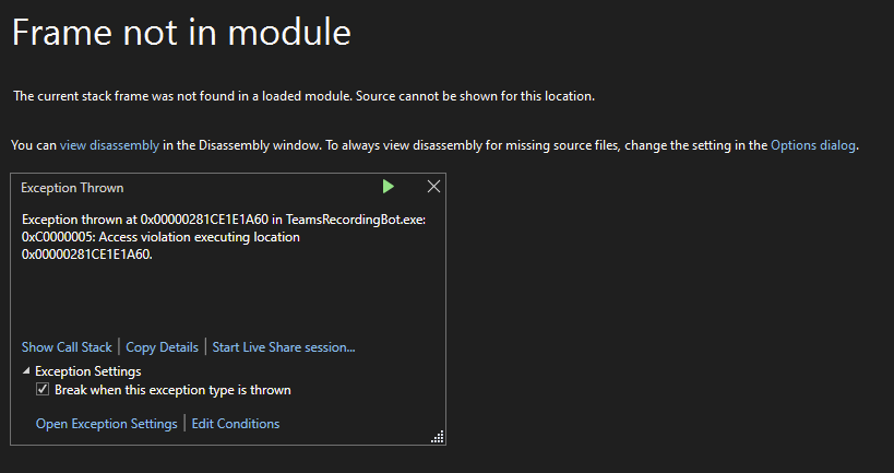 ICommunicationsClient.CreateMediaSession causing Access Violation when running as a Windows ...