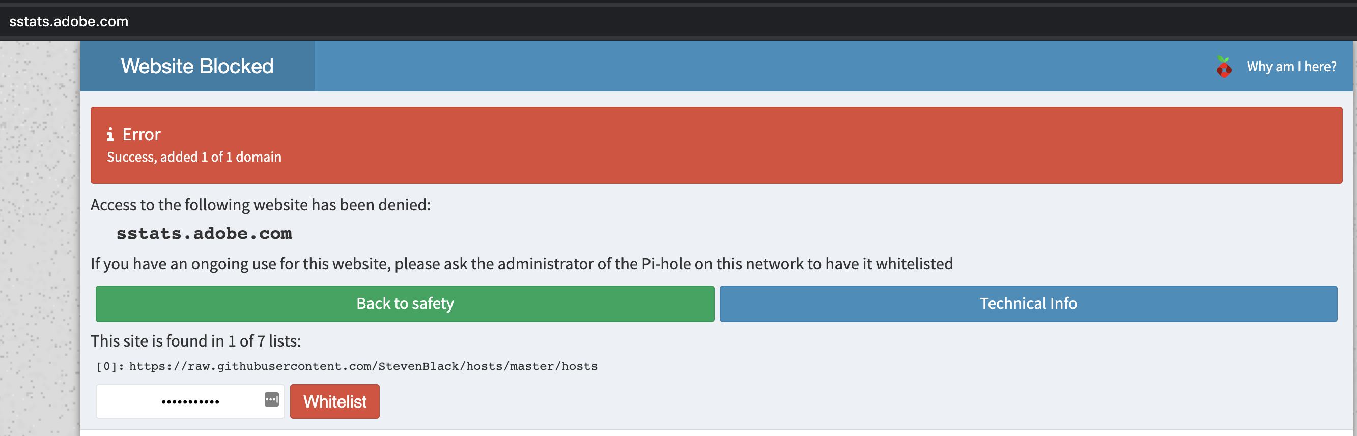 [index.php] bpOutput div on block page uses error class on success message while whitelisting ...