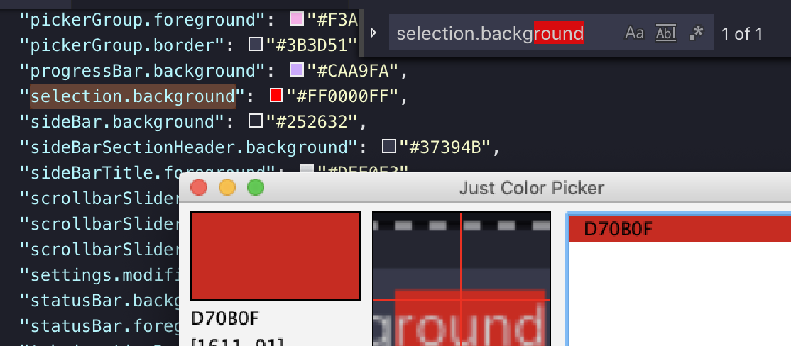 The selection.background theme colour is different than the defined value and inconsistent ...