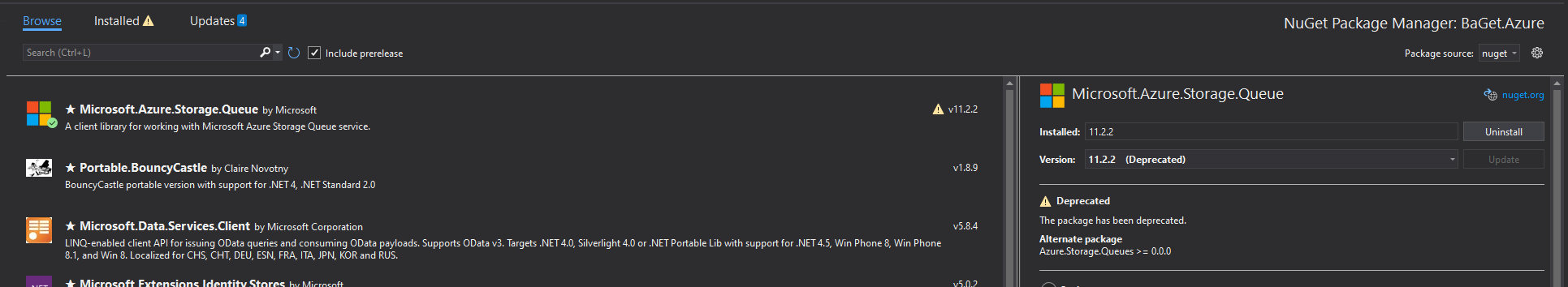 The deprecated icon overlaps with the version of the deprecated package ...