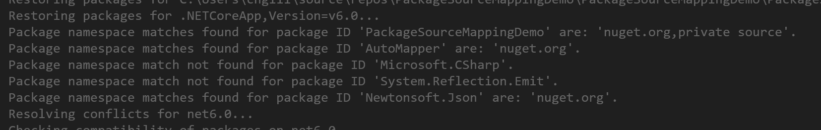 Bug Restore Logging For Package Source Mapping Still Uses Package Namespace Terminology