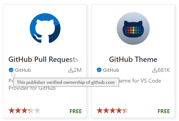 Align verified publisher indicators in extension cards and extension details page with VS Code ...