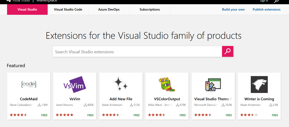 Visual Studio "Featured" extensions are all for VS 2019 - should filter ...