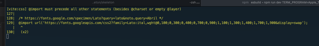 Vite Tailwind Do Not Like Font Imports At The Bottom Of Theme Files · Issue 770 · Skeletonlabs