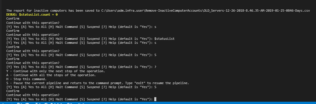 The [S]uspend option for a Write-Debug statement does not seem to work. · Issue #67102 ...