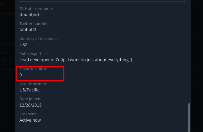 user profile: Choice fields show index of field instead of actual value. · Issue #10239 · zulip ...
