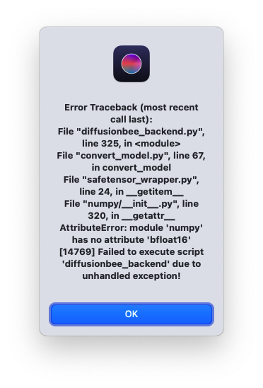 module 'numpy' has no attribute 'bfloat16' · Issue #446 · divamgupta/diffusionbee-stable ...