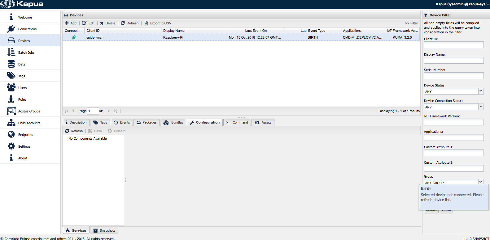 Managing Device's Errors When Device Is Offline · Issue #2117 · eclipse-kapua/kapua · GitHub