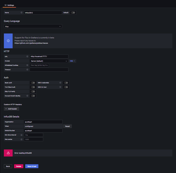 Grafana V8 0 5 Does Not Connect To Influxdb2 0 With Flux Or Fluxql · Issue 36728 · Grafana