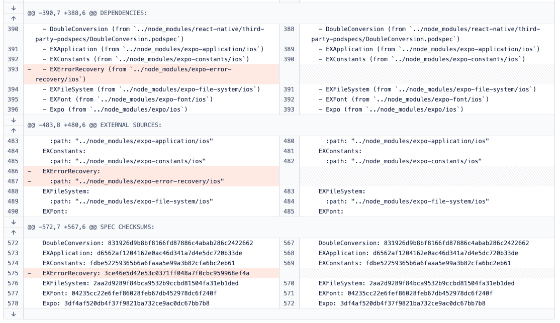 EXErrorRecovery is removed from Podfile.lock in some machines · Issue #18894 · expo/expo · GitHub