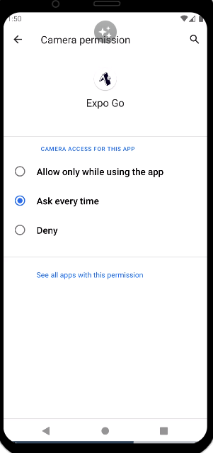 expo-barcode-scanner returning canAskAgain false on Android when permission is "ask every time ...
