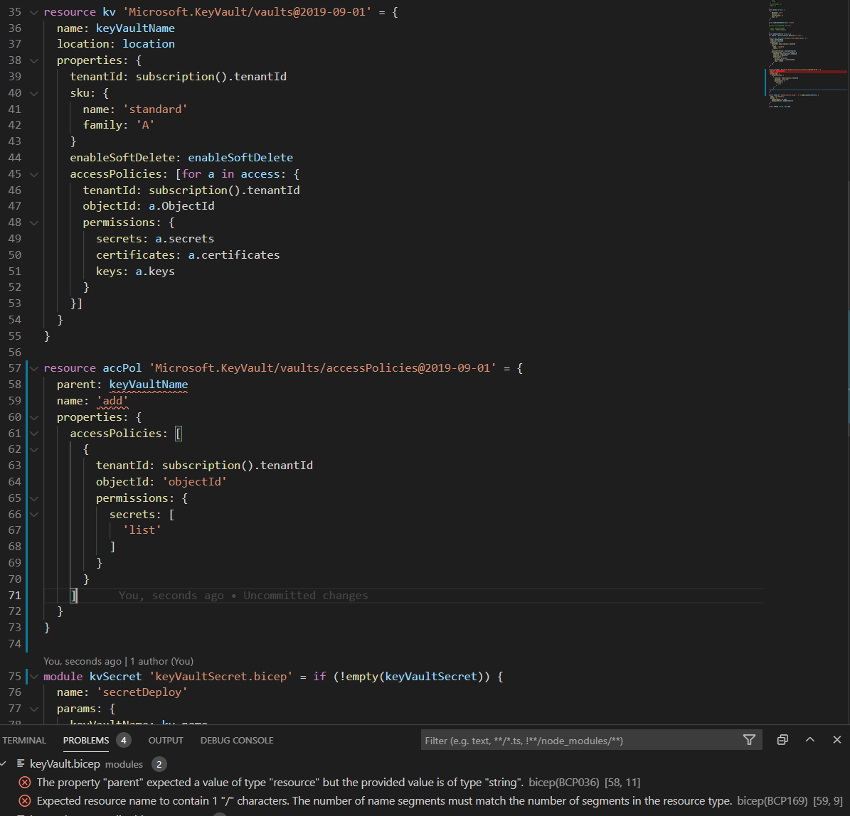 name on Microsoft.KeyVault/vaults/accessPolicies generates error ...