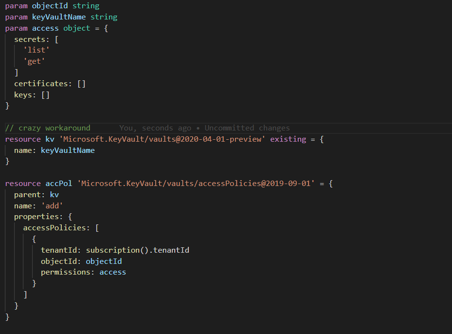 name on Microsoft.KeyVault/vaults/accessPolicies generates error ...