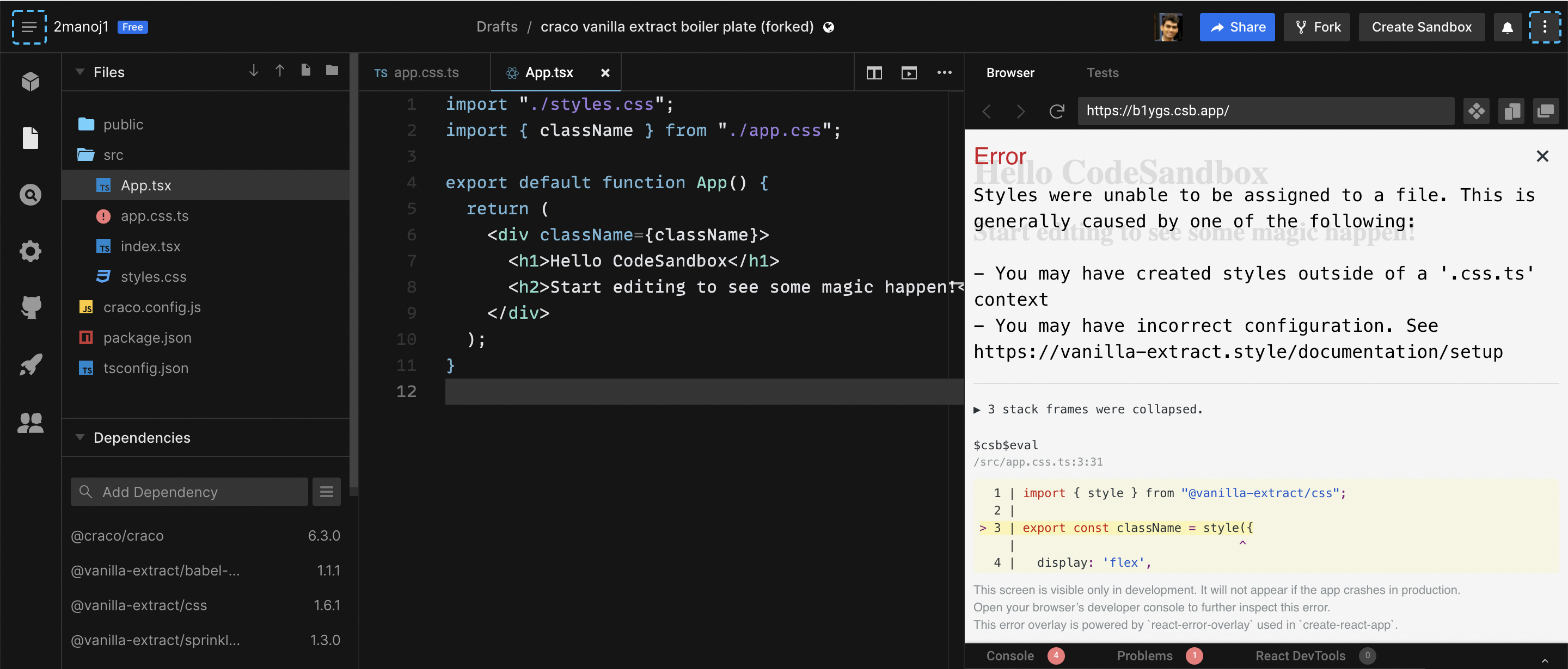 Cra Craco Styles Were Unable To Be Assigned To A File · Issue 410 · Vanilla Extract Css