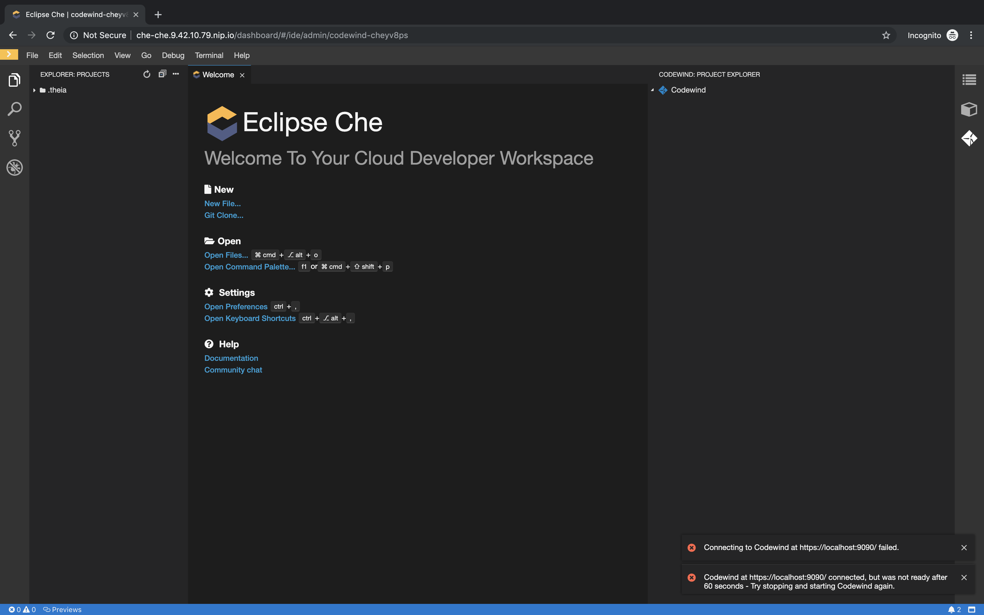 Codewind Theia Extension stuck in starting on Che · Issue #657 · eclipse-archived/codewind · GitHub