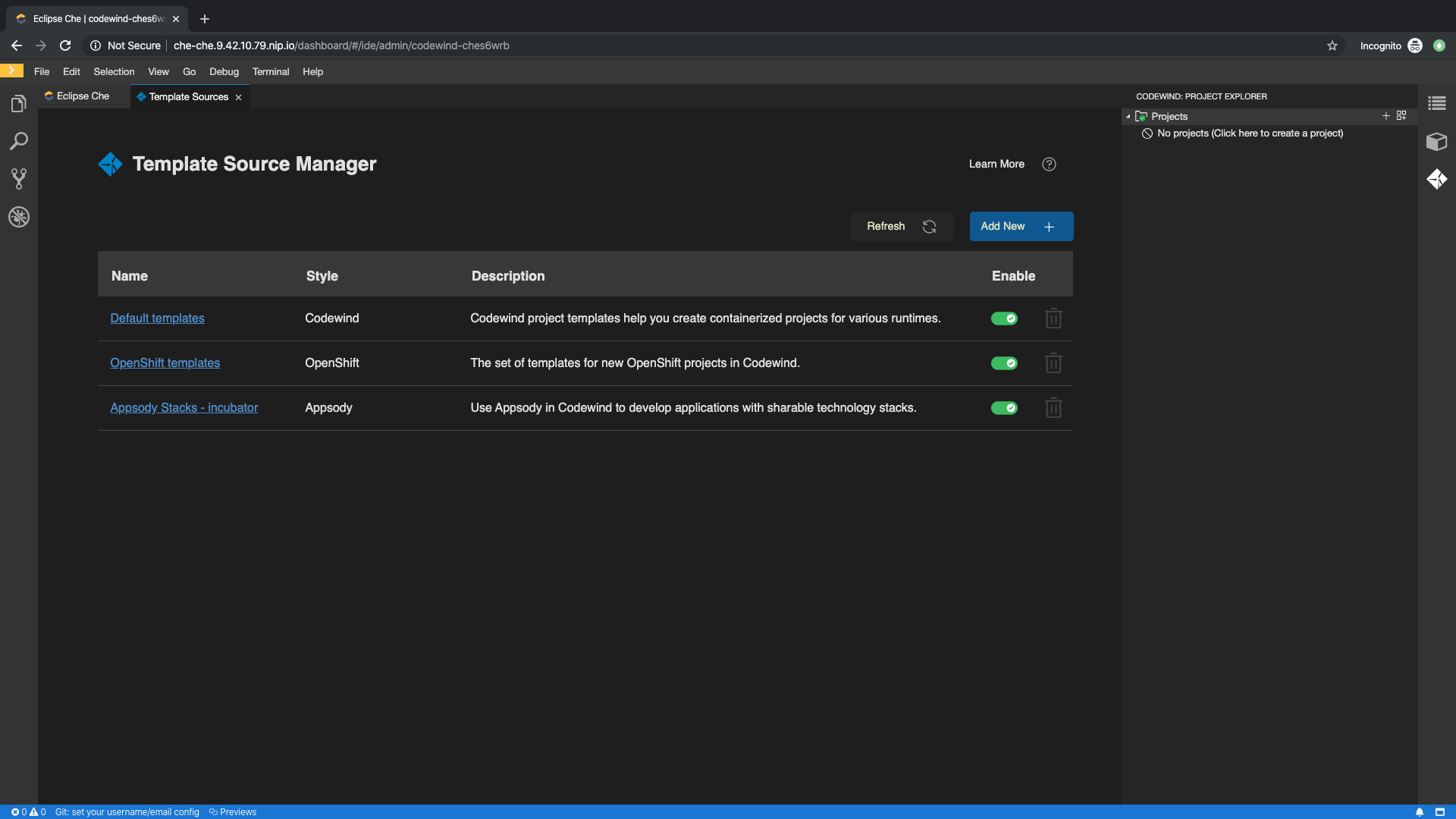 SVT: [Che] Missing ODO Template Source · Issue #1262 · eclipse-archived/codewind · GitHub