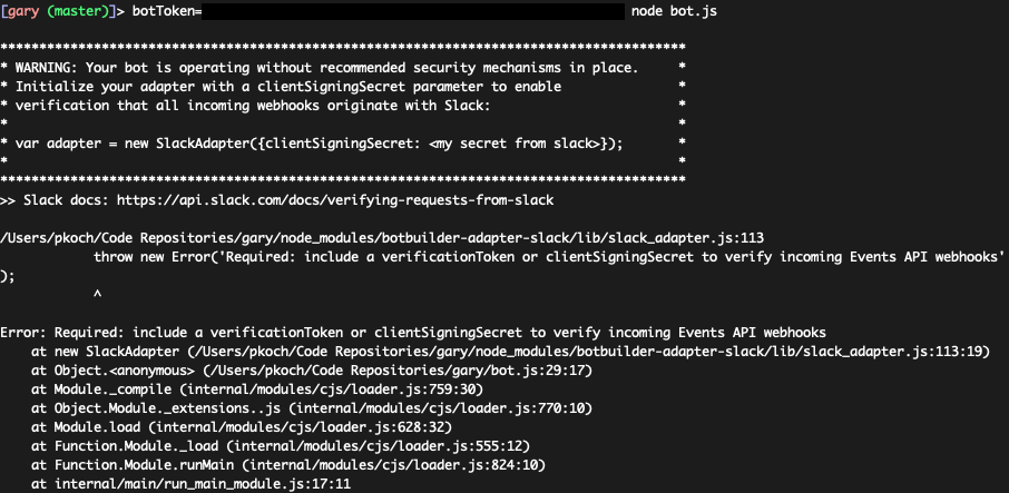 slack adapter - single team bot users cannot launch due to required client secret / verification ...