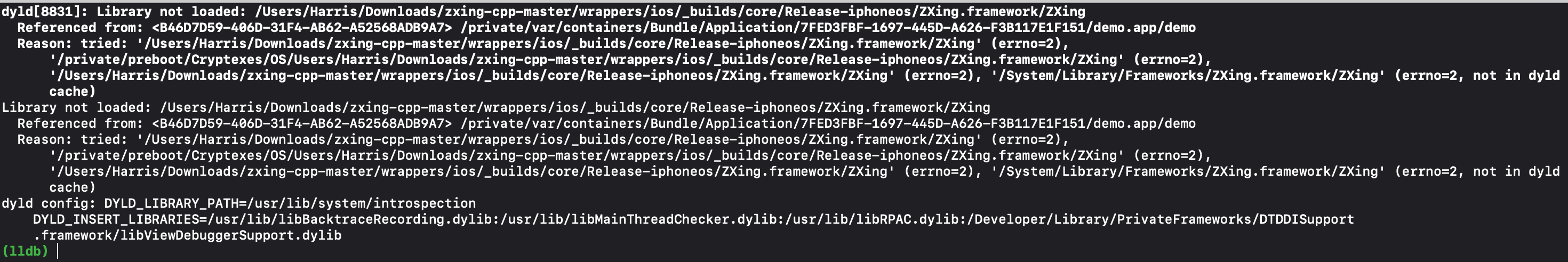 Ios Demo Launch Crashed Dyld Library Not Loaded · Issue 538 · Zxing Cpp Zxing Cpp · Github