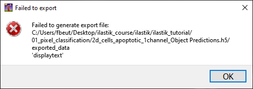 Failed to export object predictions · Issue #2256 · ilastik/ilastik · GitHub