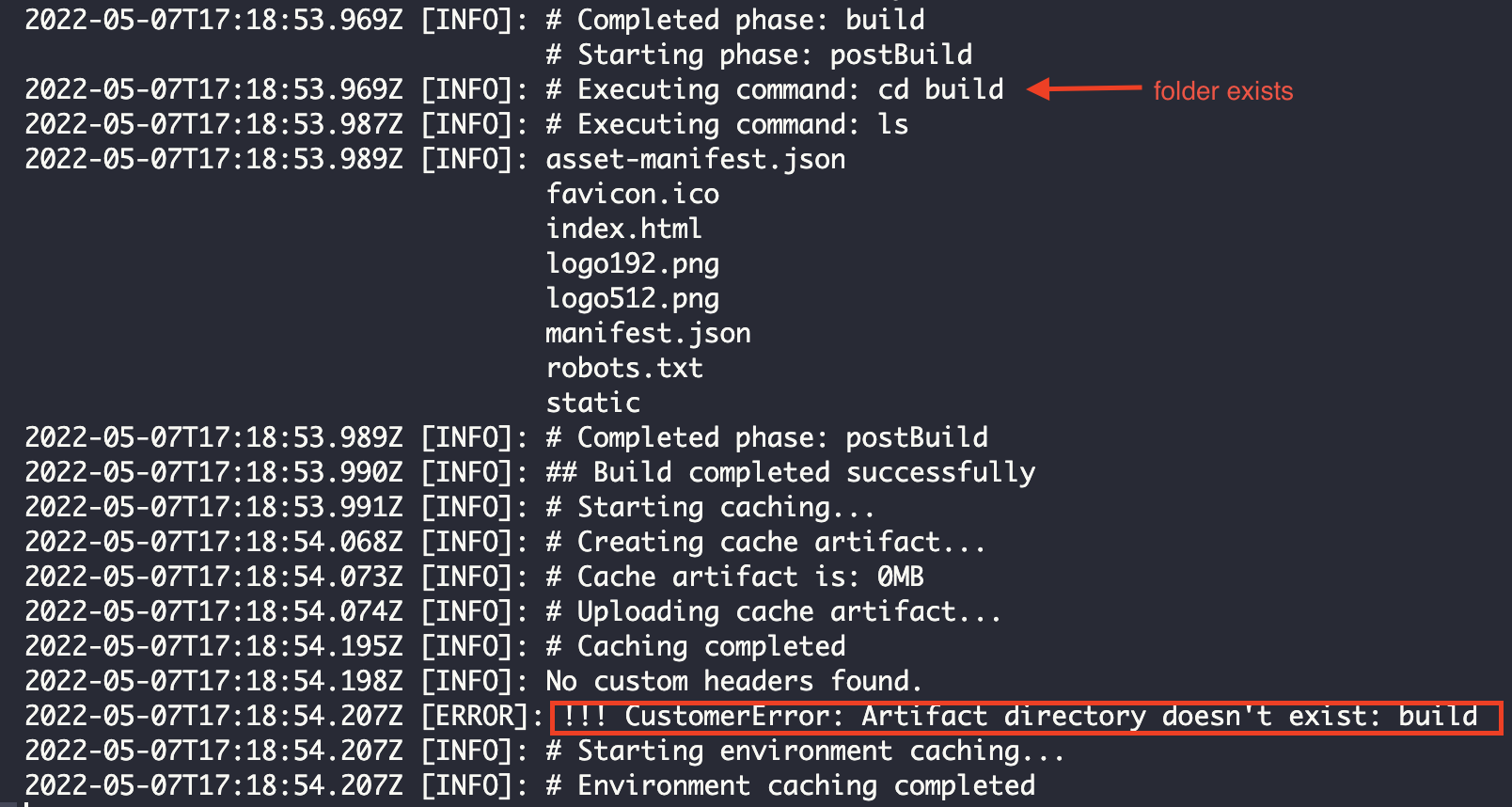 Error: Artifact directory doesn't exist: build · Issue #987 · aws-amplify/amplify-hosting · GitHub