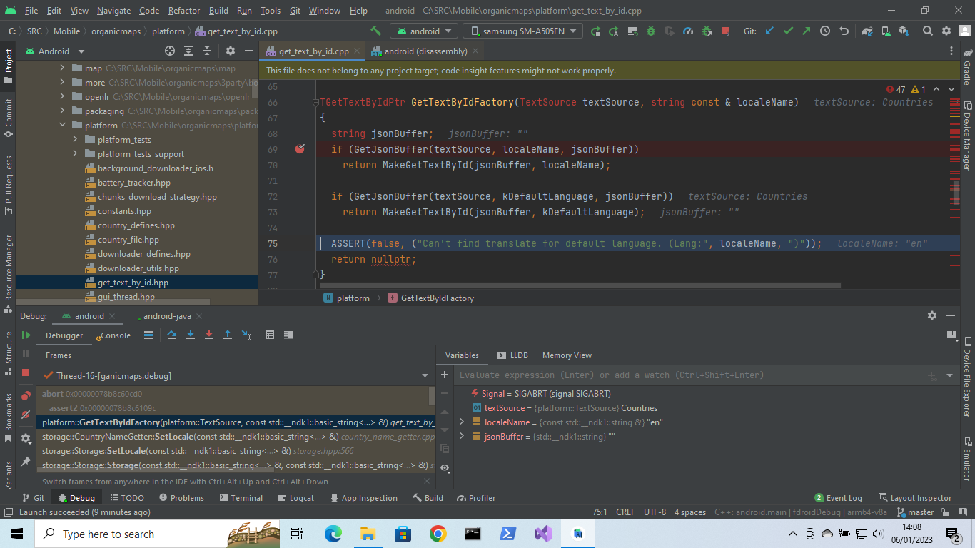 ASSERT on Android Studio build and deploy to Android device · organicmaps · Discussion #4205 ...