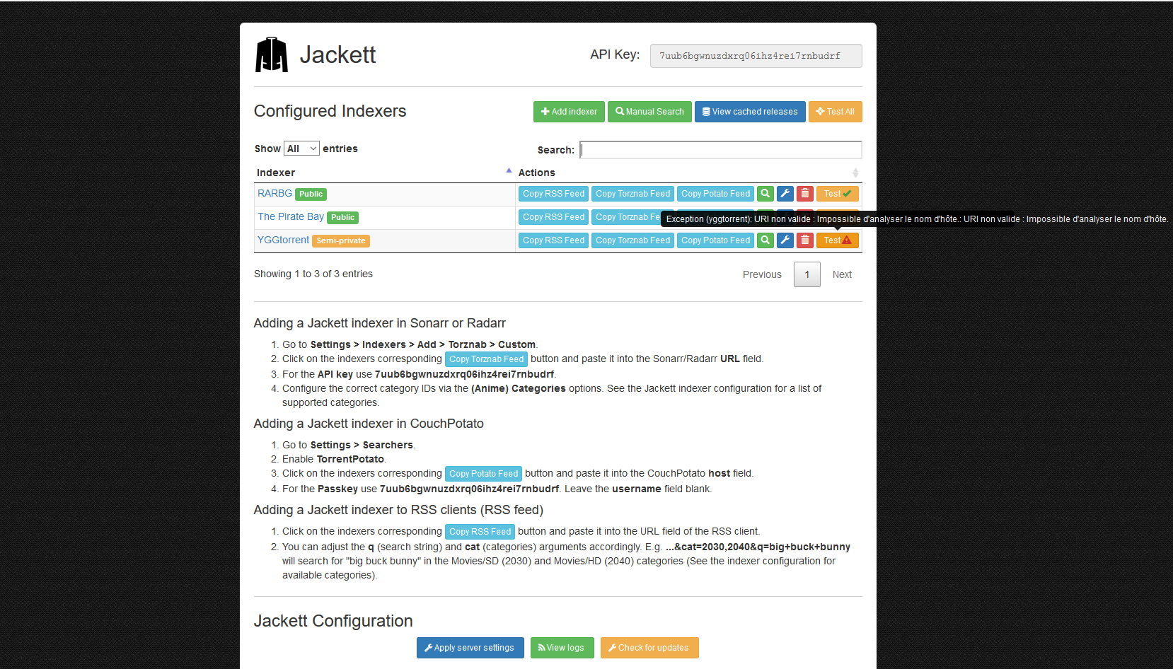 [yggtorrent] Exception (yggtorrent): Error: NameResolutionFailure: An error occurred while ...