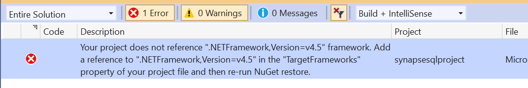 SQL Database Projects fails to build in ADS but succeeded in VS. And ...