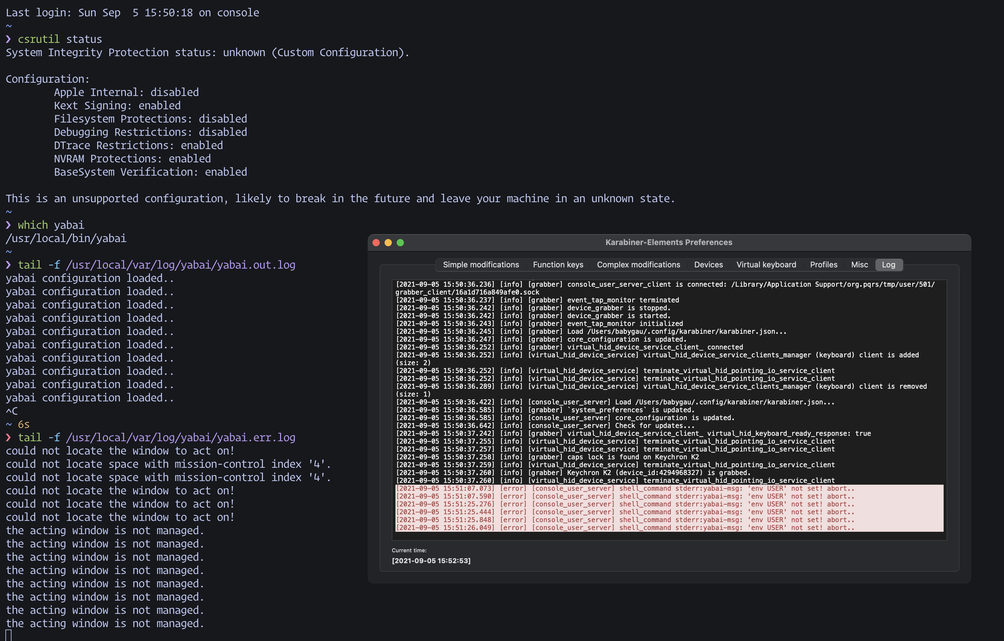 bug: `env USER is not set!...` · Issue #996 · koekeishiya/yabai · GitHub