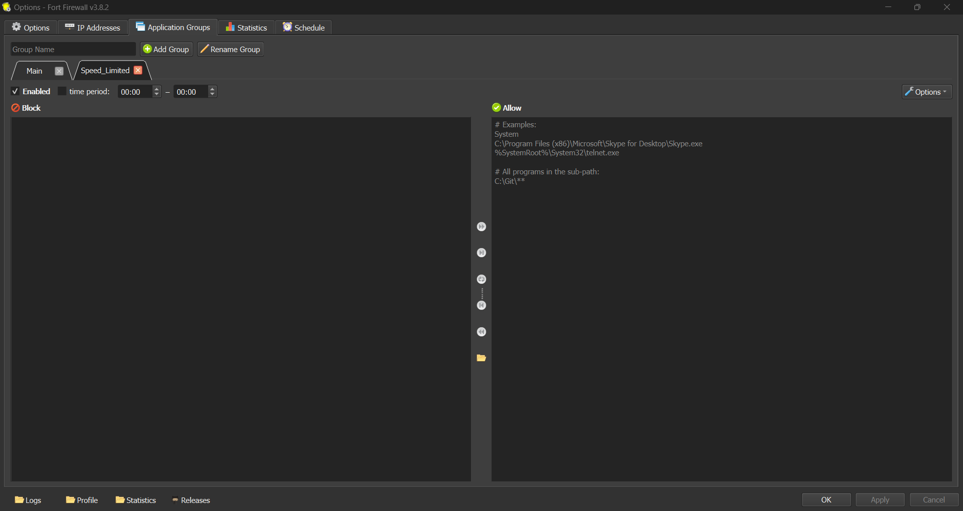 [Bug] Group options defined in main interface do not show up in Options -> Application Groups ...