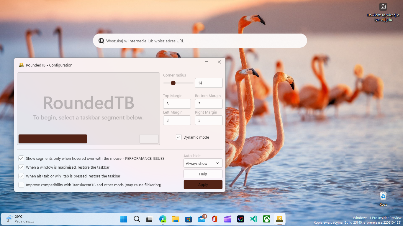 The taskbar is splitting to 2 instead of 3 segments in dynamic mode (Win11 Build 220610 ...
