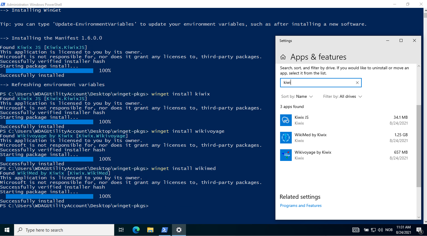 All three Kiwix appxbundles now fail to install with `0x80070490 ...