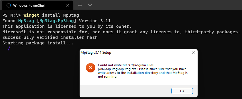 MP3 tag installation failure · Issue #15863 · microsoft/winget-pkgs · GitHub
