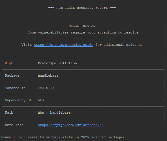1 high severity vulnerability found : Prototype pollution attack · Issue #162 · pillarjs/hbs ...