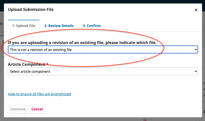 'Revision of an existing file' isn't an option for Review Files, unless ...