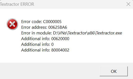 x86 textractor doesn't launch, receive error code C0000005 · Issue #1203 · Artikash/Textractor ...