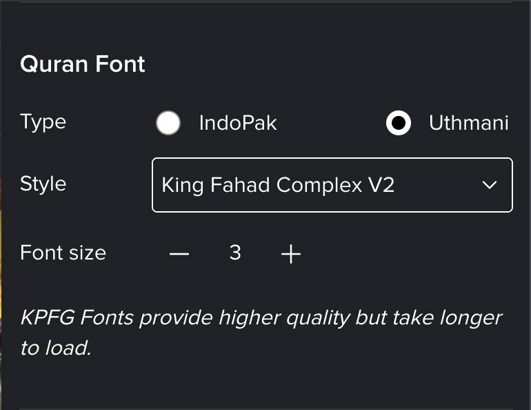 Update KPFG fonts message by osamasayed · Pull Request #789 · quran/quran.com-frontend-next · GitHub