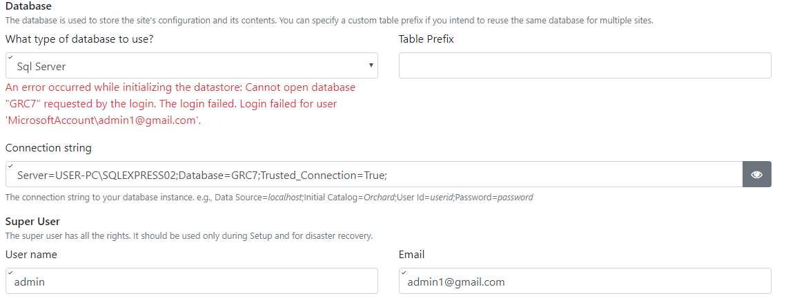 SetUp screen error with sql server · Issue #3288 · OrchardCMS/OrchardCore · GitHub