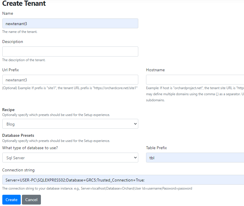 Create new tenant during setup crashes · Issue #7547 · OrchardCMS/OrchardCore · GitHub