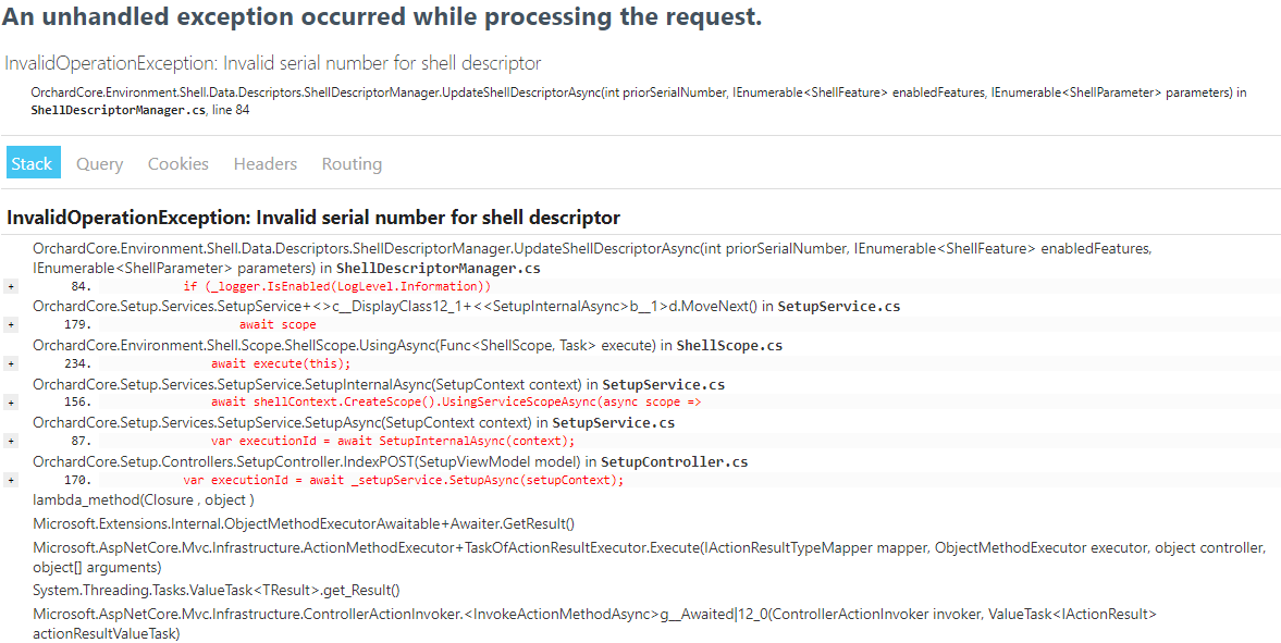 Create new tenant during setup crashes · Issue #7547 · OrchardCMS/OrchardCore · GitHub