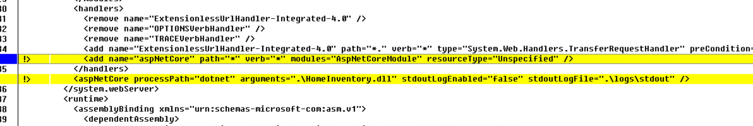 When Targeting .NET Framework TFM ASP.NET Core Module gets added needlessly to Web.config ...