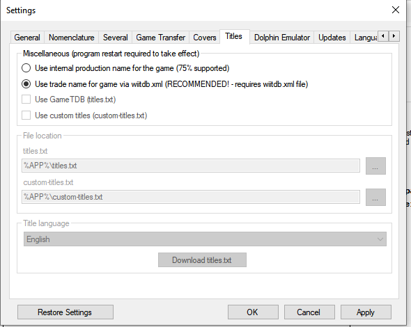 Bug: GameTDB Update button does not display, settings unclear or greyed out · Issue #44 ...