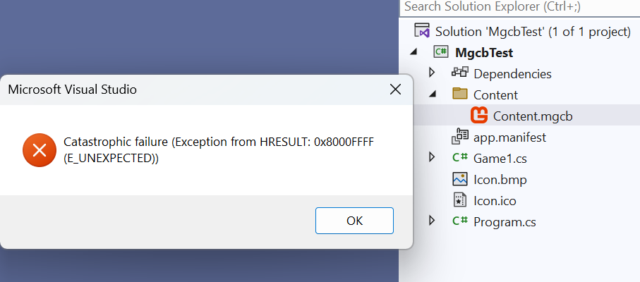 Catastrophic Failure Reported when opening MGCB from Visual Studio · Issue #8067 · MonoGame ...