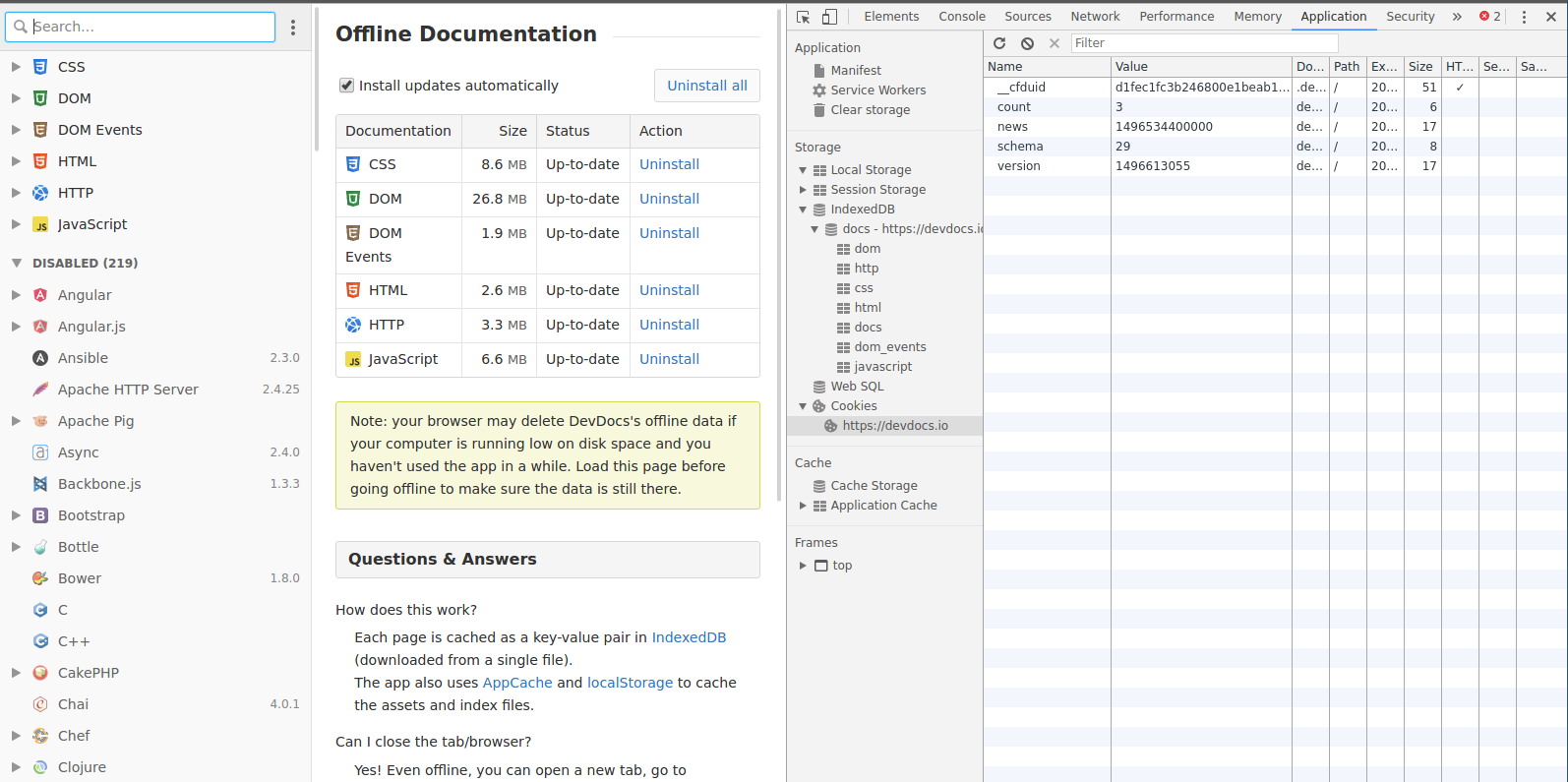 Settings and offline docs lost after browser restart · Issue #636 · freeCodeCamp/devdocs · GitHub