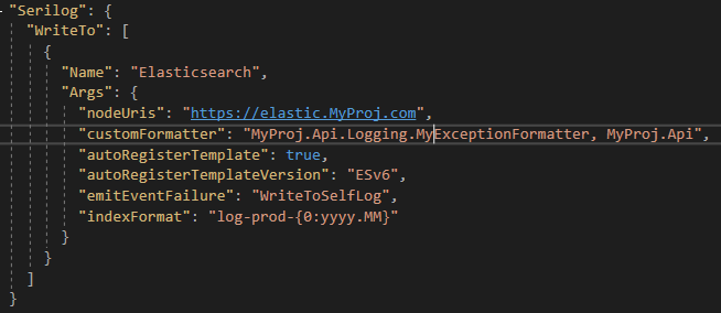 Configure Customformatter Exceptions As Object In Appsettings · Issue 118 · Serilog Contrib