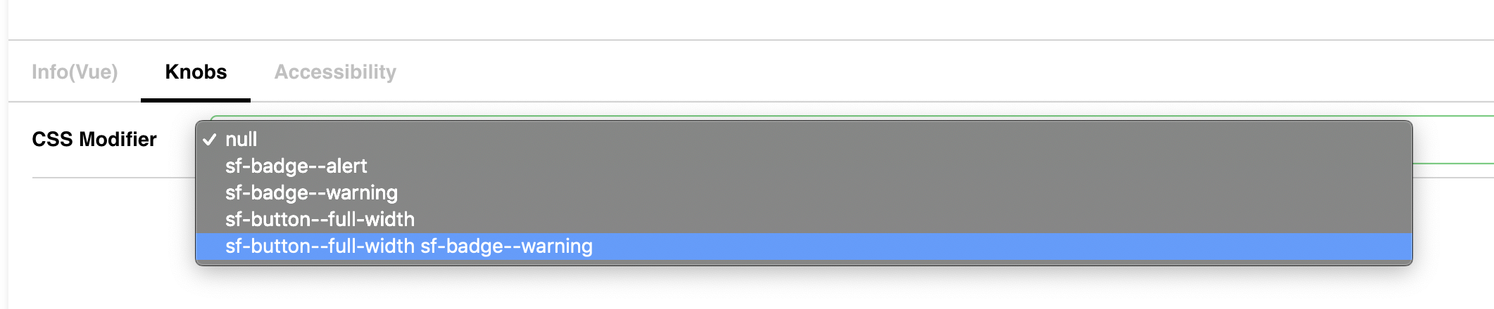 [Storybook] Change all CSS modifiers selects in Knobs section to ...