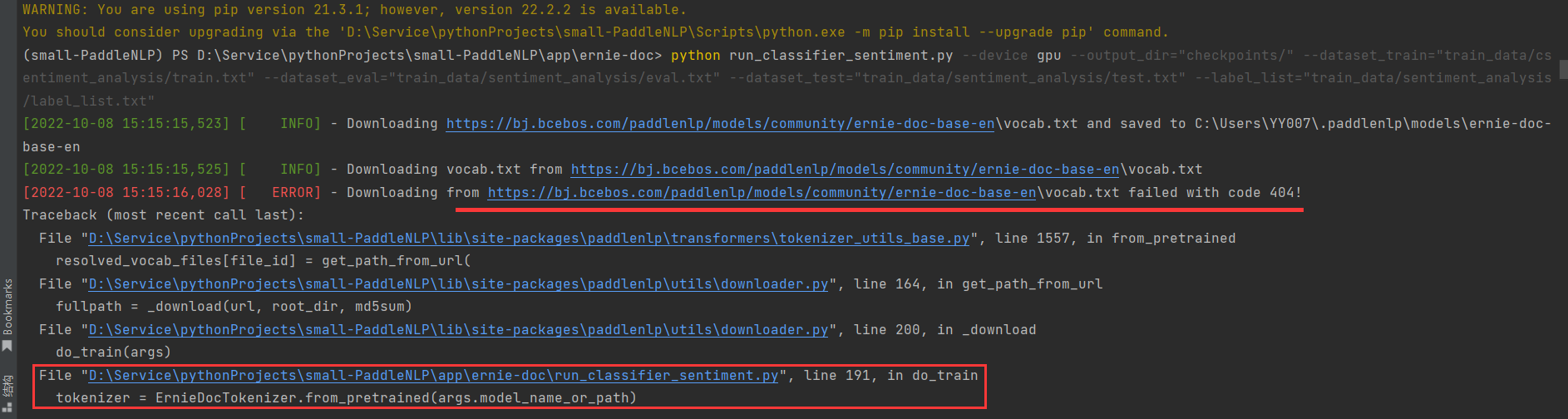 [Bug]: https://bj.bcebos.com/paddlenlp/models/community/ernie-doc-base-en\vocab.txt failed with ...