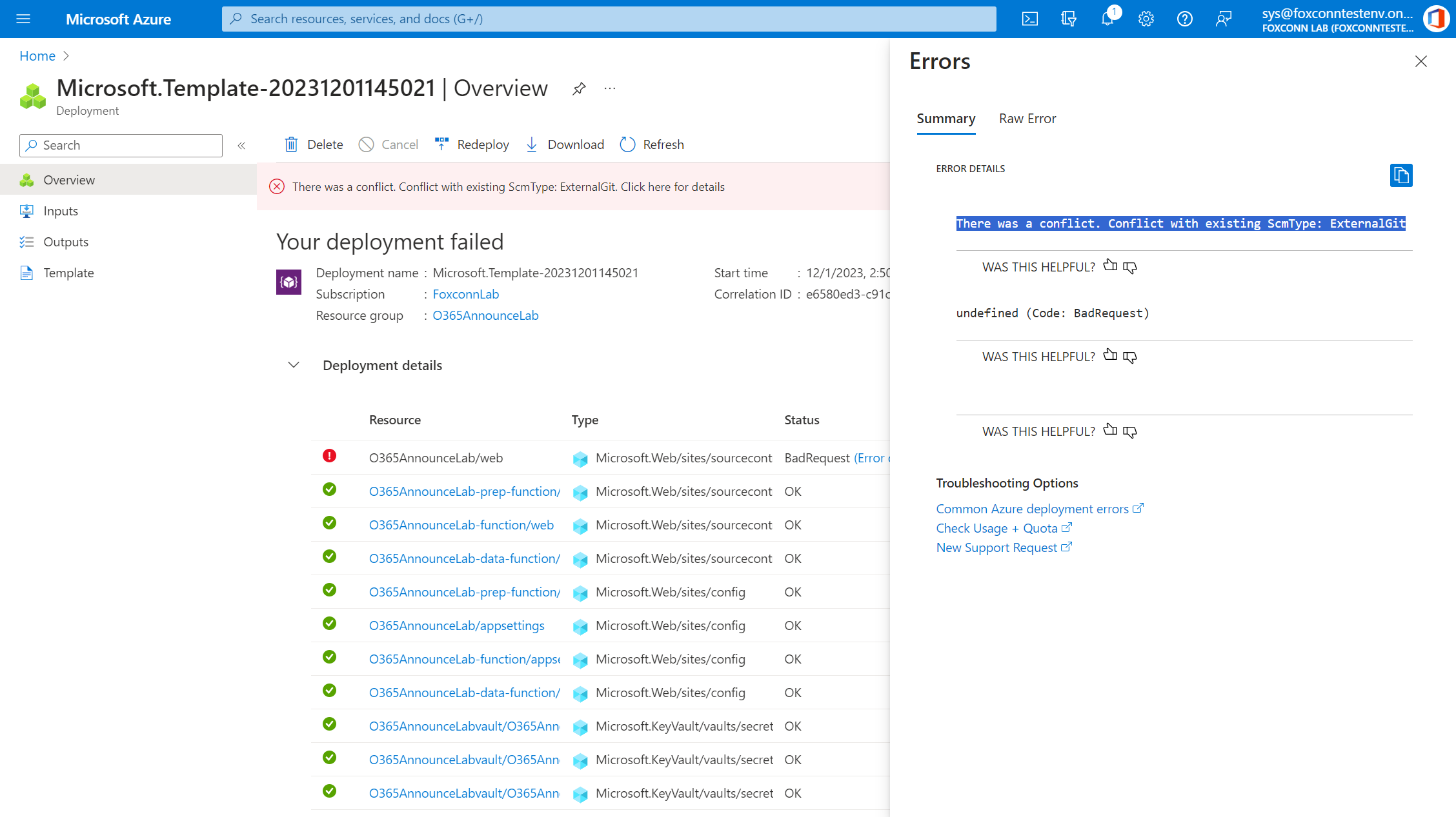 Deploy failed with"There was a conflict. Conflict with existing ScmType: ExternalGit" · Issue ...