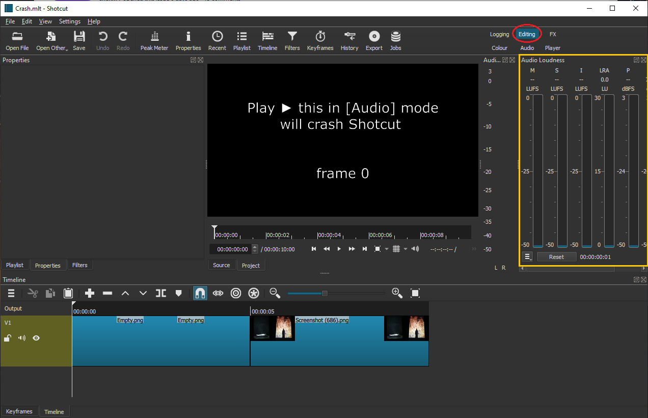 Play a very simple content in [Audio] mode will crash Shotcut · Issue #1172 · mltframework ...