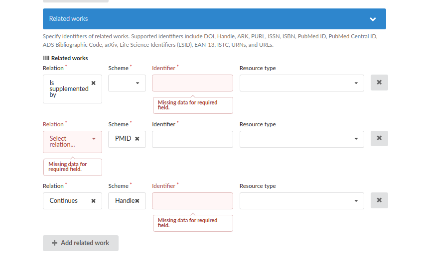 Related works: Missing field error display · Issue #367 · inveniosoftware/react-invenio-deposit ...